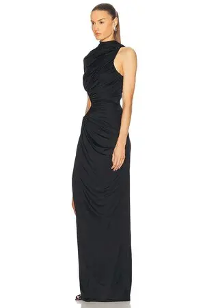 Atlein One-sleeve Ruched Cut-out Dress