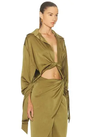 Atlein Draped Cropped Shirt - Vert Militaire