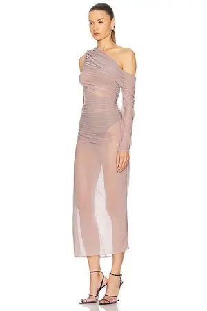 Atlein One Sleeve Draped Long Dress
