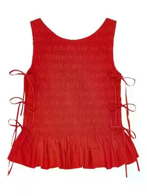 GANNI Smocked Tie-fastening Top - Red