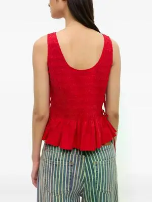 GANNI Smocked Tie-fastening Top - Red