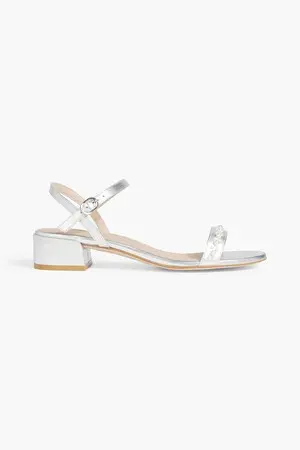 STUART WEITZMAN Dancer 35 Faux Pearl-embellished Metallic Leather Sandals - Silver