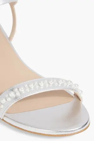 STUART WEITZMAN Dancer 35 Faux Pearl-embellished Metallic Leather Sandals - Silver