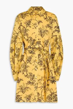 Carolina Herrera Floral-print Cotton-blend Poplin Mini Shirt Dress - Marigold