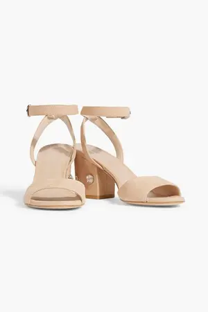 STUART WEITZMAN Alshn 75 Crystal Embellished Suede Block Heel Sandals - Beige