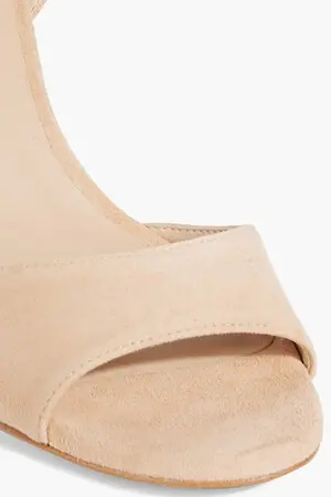 STUART WEITZMAN Alshn 75 Crystal Embellished Suede Block Heel Sandals - Beige