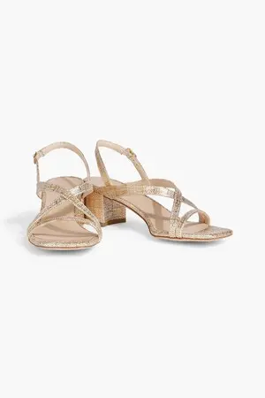 STUART WEITZMAN Oasis 50 Metallic Woven Slingback Sandals