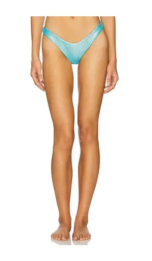 Luli Fama Luminous High Leg Brazilian Bikini Bottom - Metallic Blue
