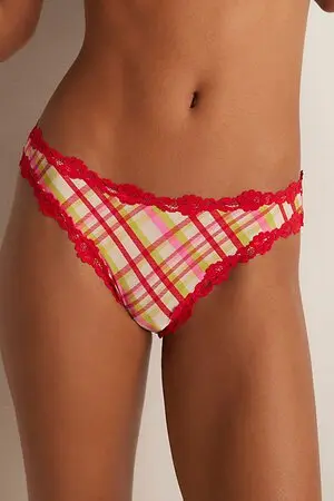 Free People Charlie Micro Bikini Undies - Ivory Plaid Combo