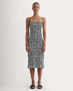 Everlane Smocked Column Midi Dress - Bone/black Floral