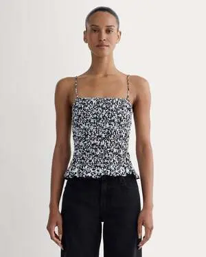 Everlane Smocked Tank Top - Bone/black Floral