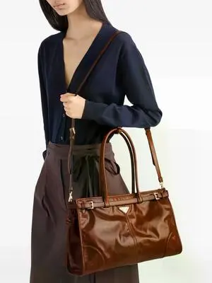 Prada Leather Bonnie Tote - Brown