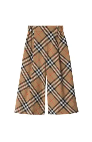 Burberry Check Cotton Wide-leg Trousers - Sand