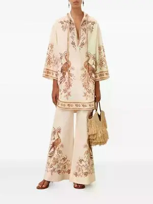 Zimmermann Embroidered Wide Leg Trousers - Neutrals