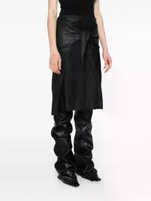 Rick Owens Leather Midi Skirt - Black
