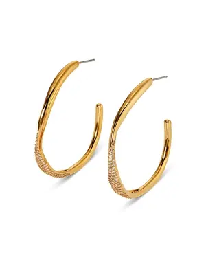 Nadri Alma Pave Ribbon Medium Hoop Earrings - Gold