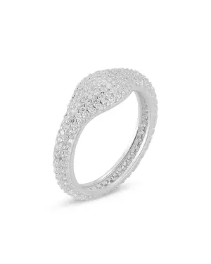 Aqua Pave Signet Dome Ring - Silver