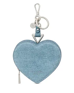 Kate Spade New York Liv Denim Print Suede Heart Coin Purse Bag Charm - Blue Multi