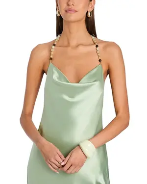 Retrofete Finley Beaded Halter Maxi Dress - Matcha