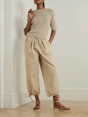 DEIJI STUDIOS Tie-detailed Slub Cotton Tapered Trousers