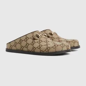 Gucci Horsebit Gg Canvas Mule - Brown
