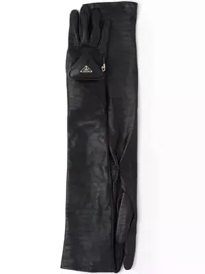 Prada Long Leather Gloves With Pouch - Black