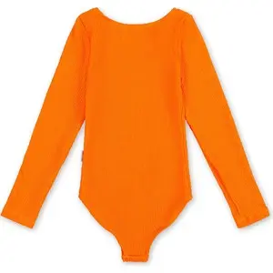 LIMEAPPLE Crinkle Long Sleeve One Piece Swimsuit - Neon Orange