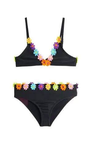 LIMEAPPLE Floral Trim Bikini - Black