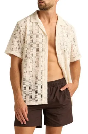 AUTO-REPLY™ Alex Raschel Square Knit Camp Shirt - Cloud