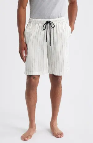 Daniel Buchler Striped Linen Blend Pajama Shorts - Iron Stripe