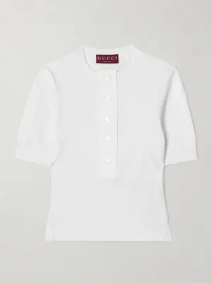 Gucci Poplin-trimmed Ribbed Stretch-cotton Top