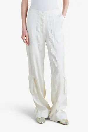 Marina Moscone Crinkled Satin Cargo Trouser