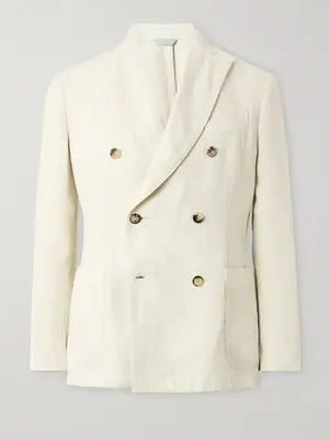 Boglioli Double-breasted Herringbone Linen Suit Jacket