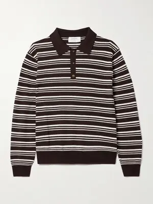LA LIGNE Striped Silk, Wool, And Cashmere-blend Polo Sweater