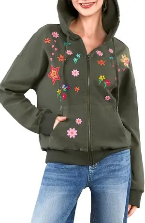BILLY T Sketchbook Embroidered Zip-up Hoodie - Olive
