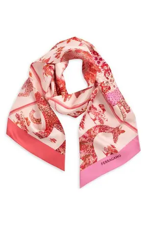 FERRAGAMO Patchwork Silk Skinny Scarf