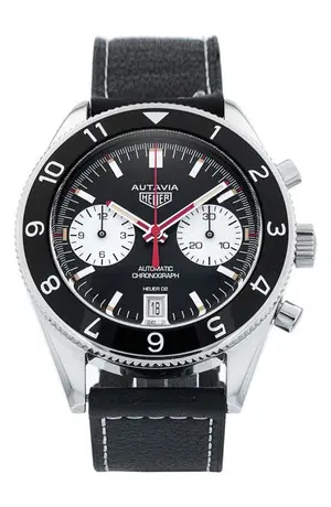 WATCHFINDER & CO. Tag Heuer Autavia Leather Strap Chronograph Watch - Black