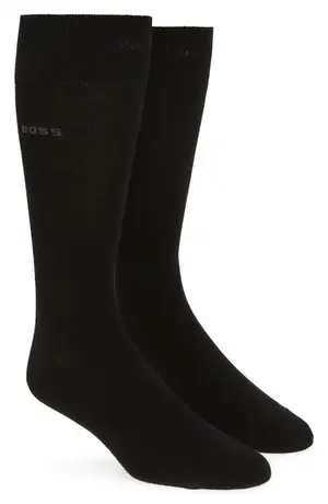 BOSS 2-Pack Solid Cotton-Blend Dress Socks Black