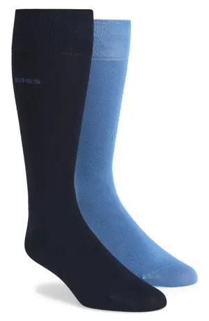 BOSS 2-pack Solid Cotton-blend Dress Socks - Light Blue/ Black