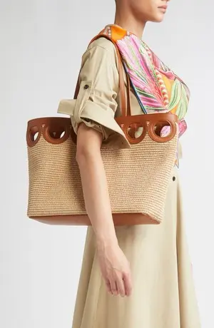 FERRAGAMO Medium Gancini Frame Raffia And Leather Tote - Naturale/ Resort
