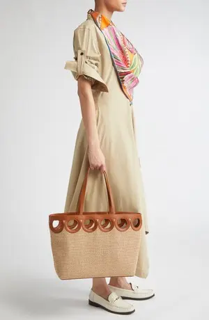 FERRAGAMO Medium Gancini Frame Raffia And Leather Tote - Naturale/ Resort