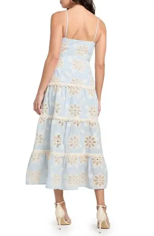 Guess Tabitha Floral Embroidered Tiered Cotton Sundress