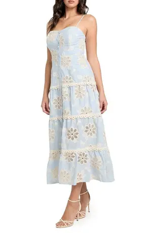 Guess Tabitha Floral Embroidered Tiered Cotton Sundress