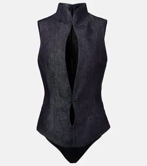 MUGLER Cutout Denim Bodysuit