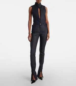 MUGLER Cutout Denim Bodysuit