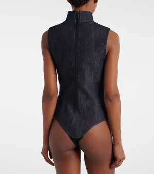 MUGLER Cutout Denim Bodysuit