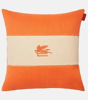 Etro Pegaso Embroidered Linen Cushion - Orange