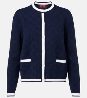 Gucci Gg Cotton Intarsia Cardigan - Blue