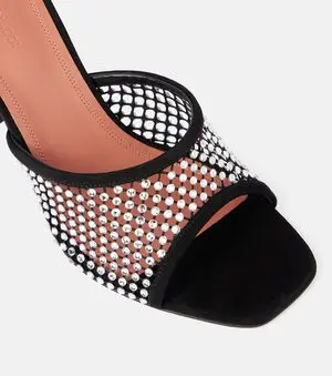 Amina Muaddi Lupita 95 Suede-trimmed Mesh Mules