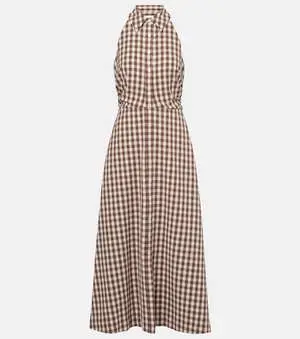 Veronica Beard Mackey Gingham Seersucker Midi Dress - Neutrals